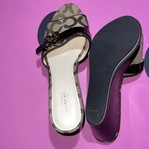 Coach | Shoes | Coach Geri Signature Brown Canvas Patent Leather Wedge ...